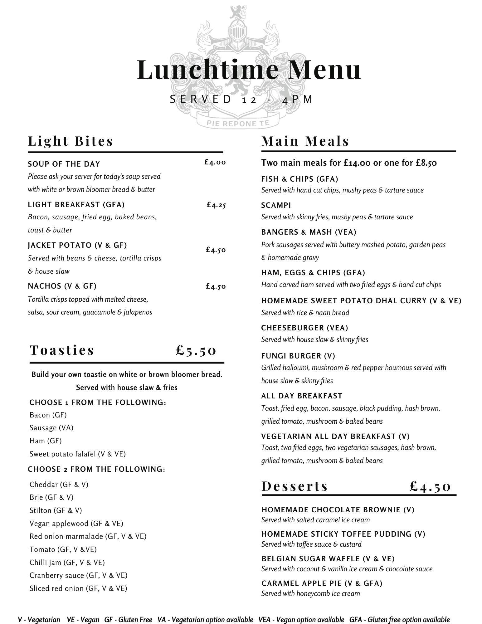 Menu at The Manvers Arms at Cotgrave pub & bar, Nottingham, The Cross
