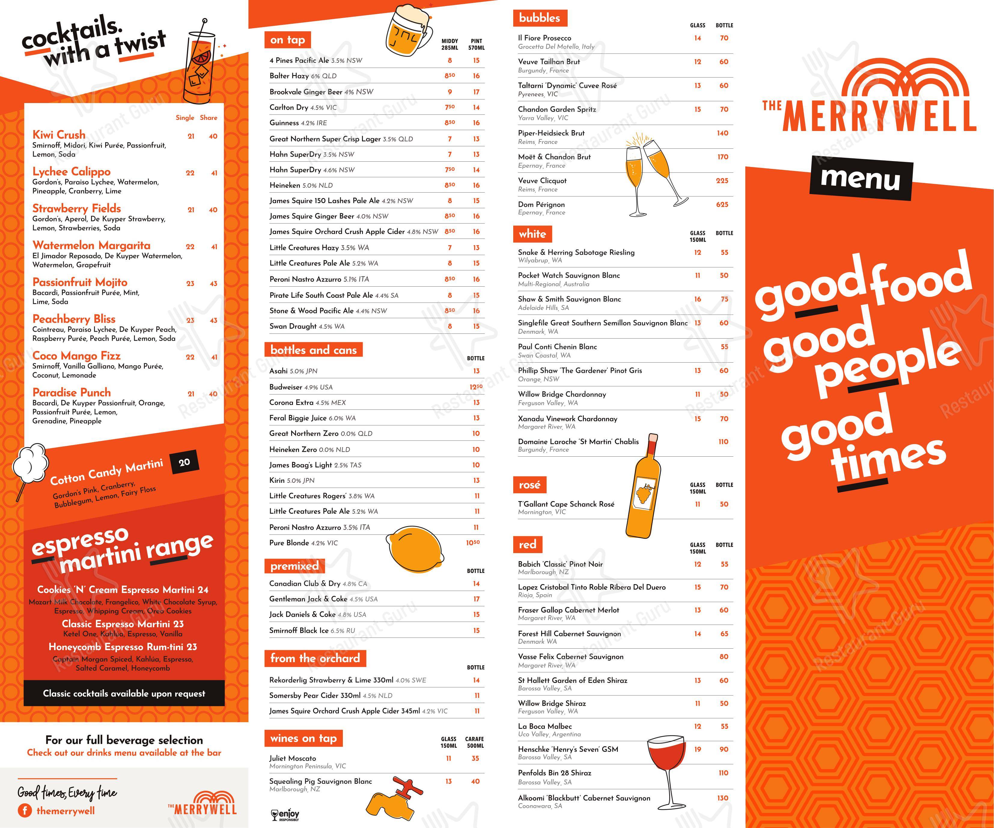 Menu at The Merrywell pub & bar, Burswood, Crown Perth
