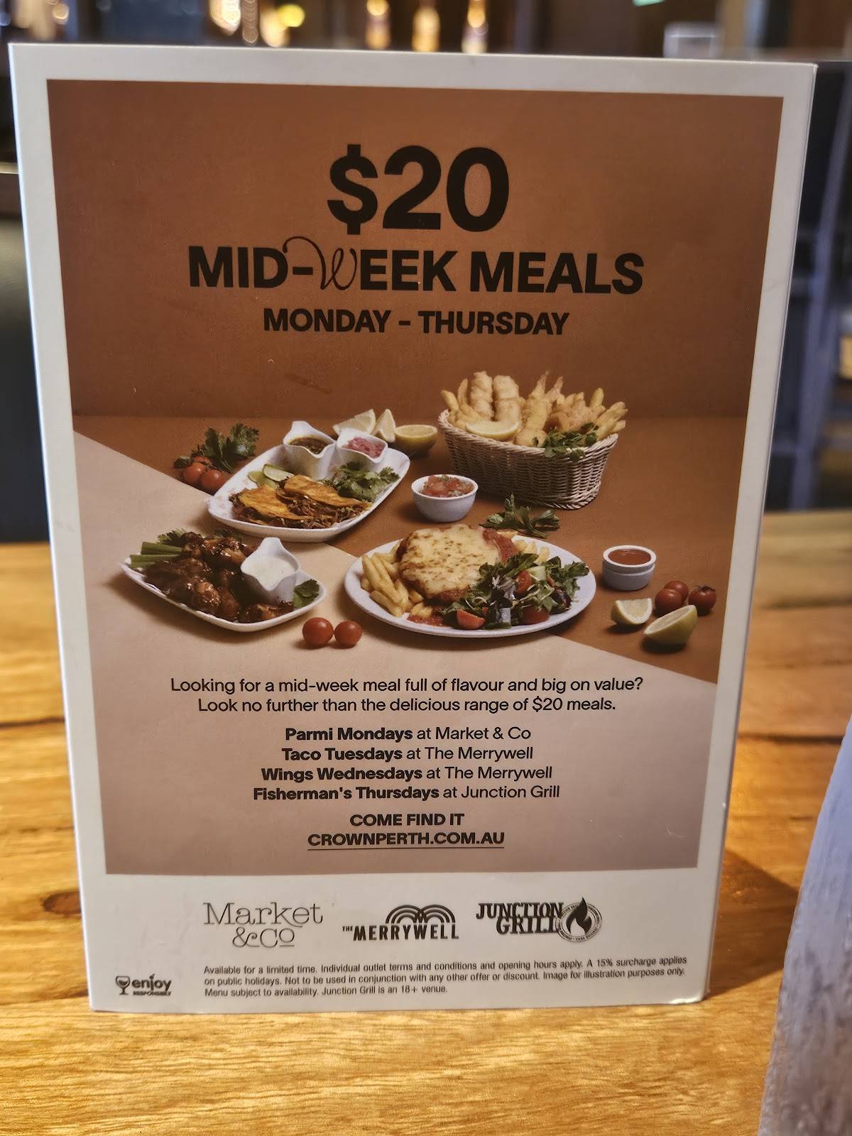 Menu at The Merrywell pub & bar, Burswood, Crown Perth