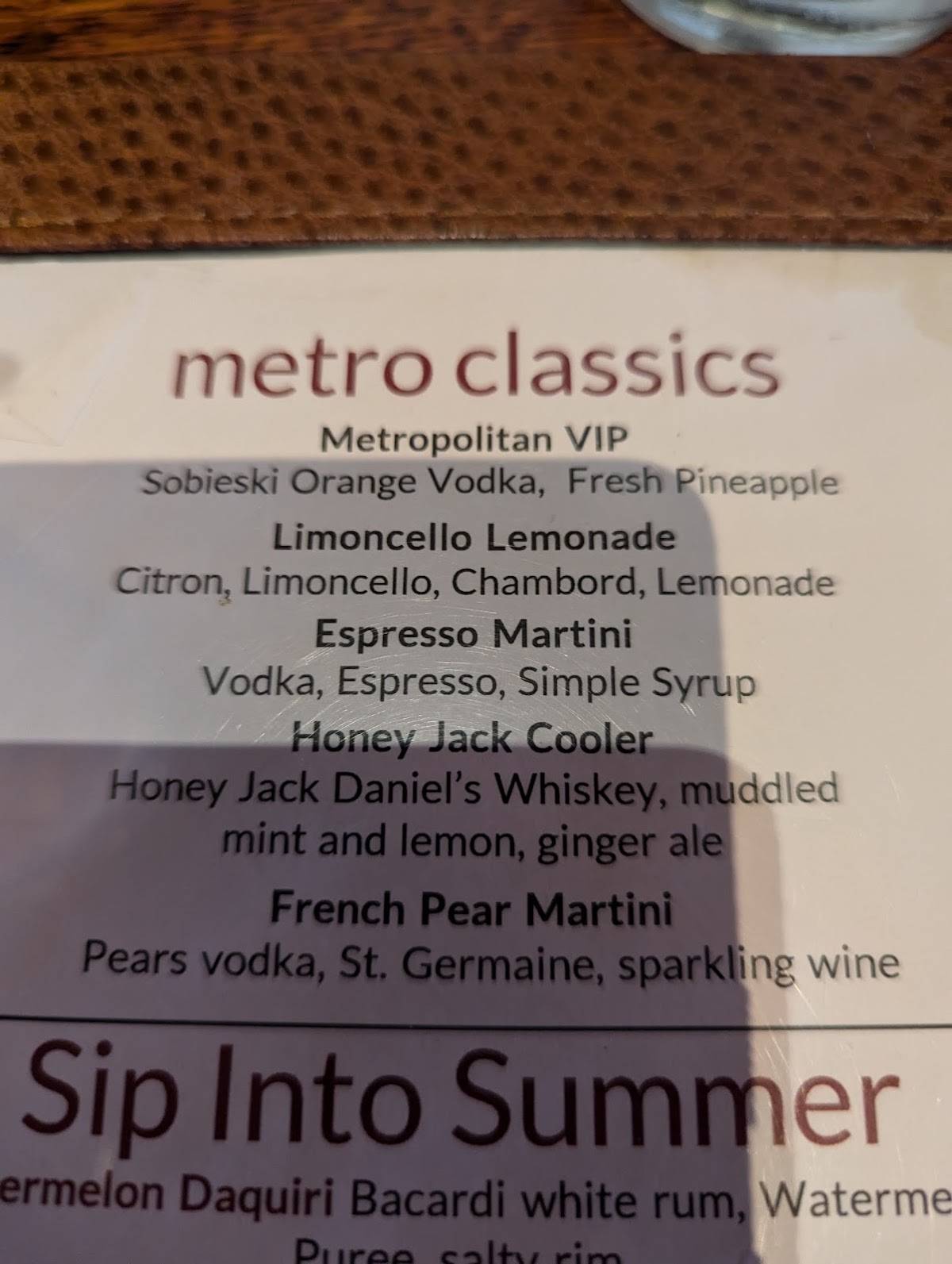 Menu at The Metropolitan, American Diner & Bar, Montgomeryville