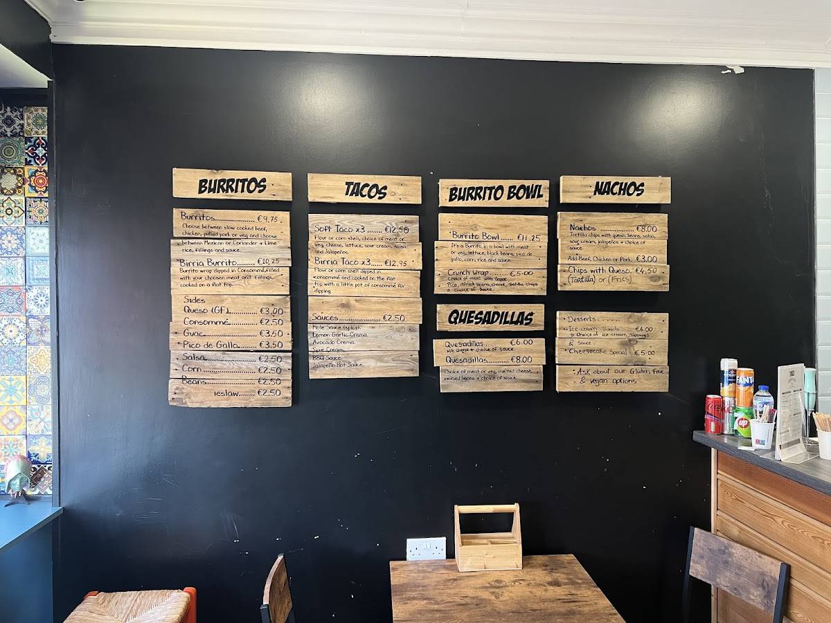 Menu at The Mex restaurant, Cobh