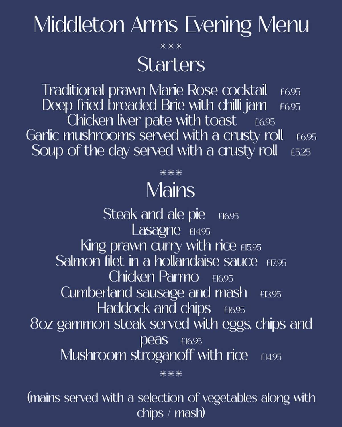 Menu at The Middleton Arms pub & bar, Pickering