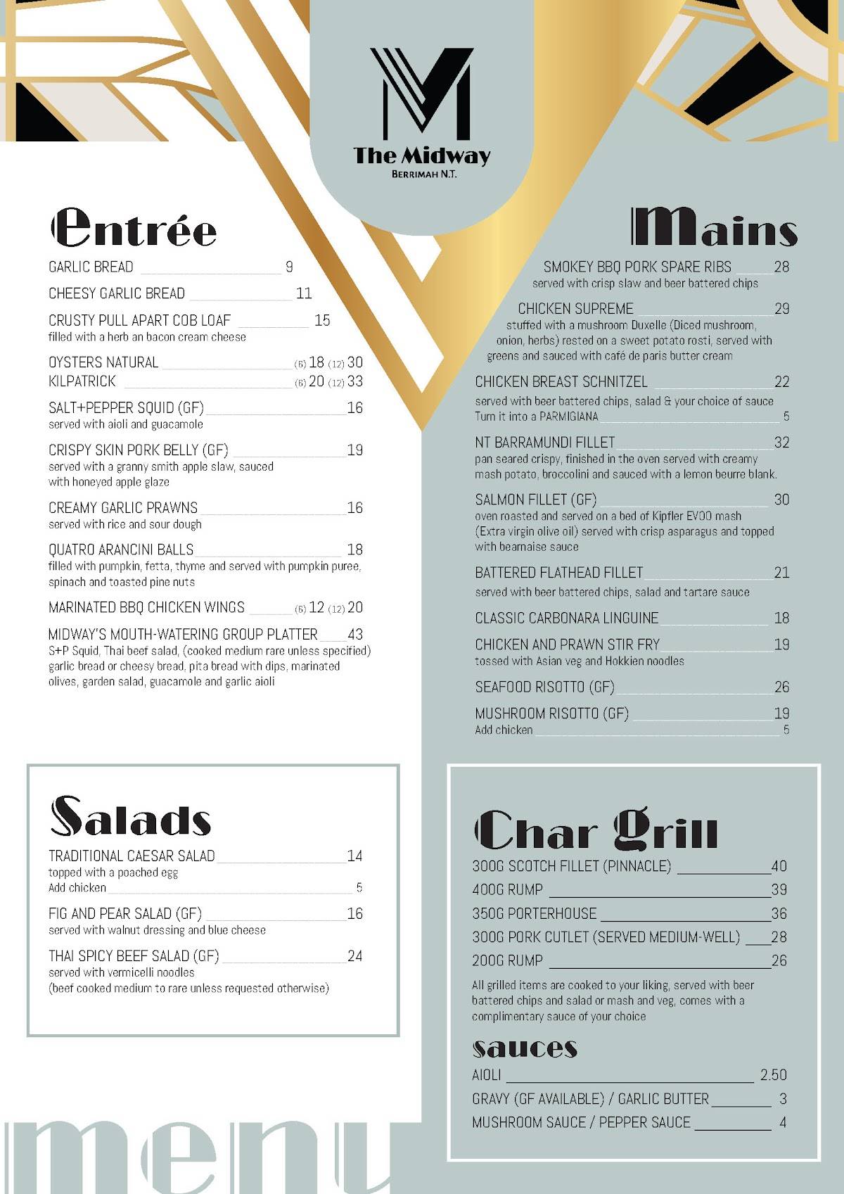 Menu at The Midway Berrimah restaurant, Berrimah, 644 Stuart Hwy