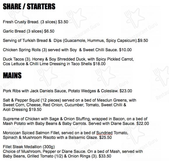Menu at The Mighty Quinn Tavern pub & bar, Tuart Hill