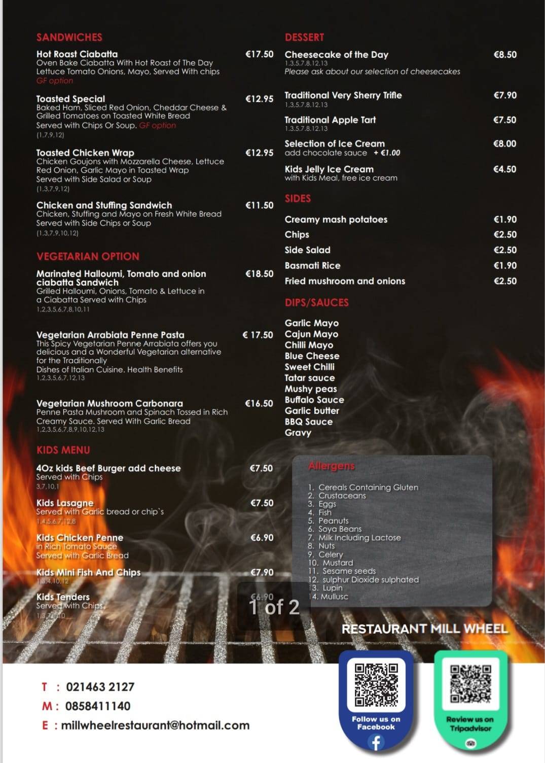 Menu at The Mill Wheel Bar and Bistro, Midleton, 4 Mill Rd.