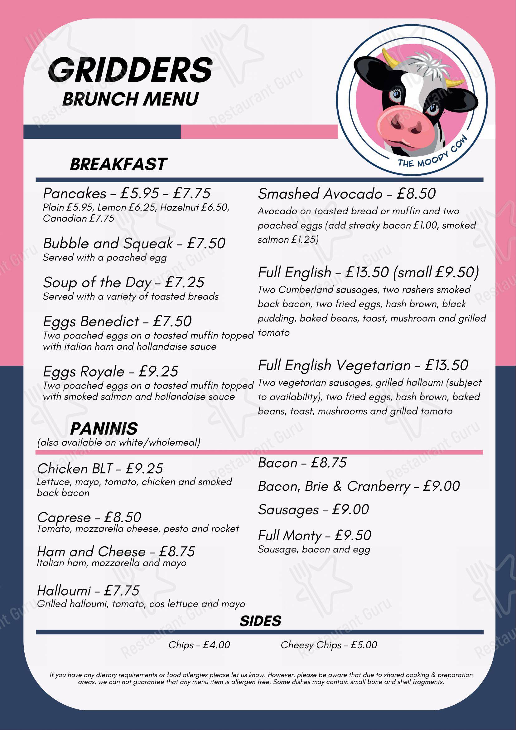 Menu at The Moody Cow pub & bar, Fordingbridge