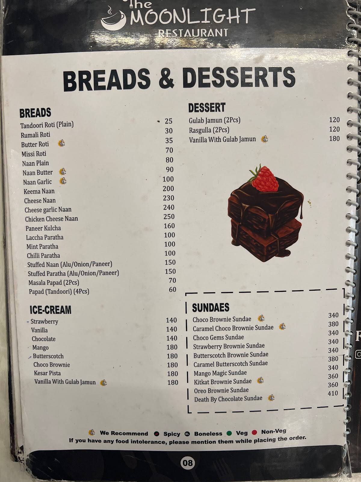 Menu at The Moonlight Restaurant, Nainital