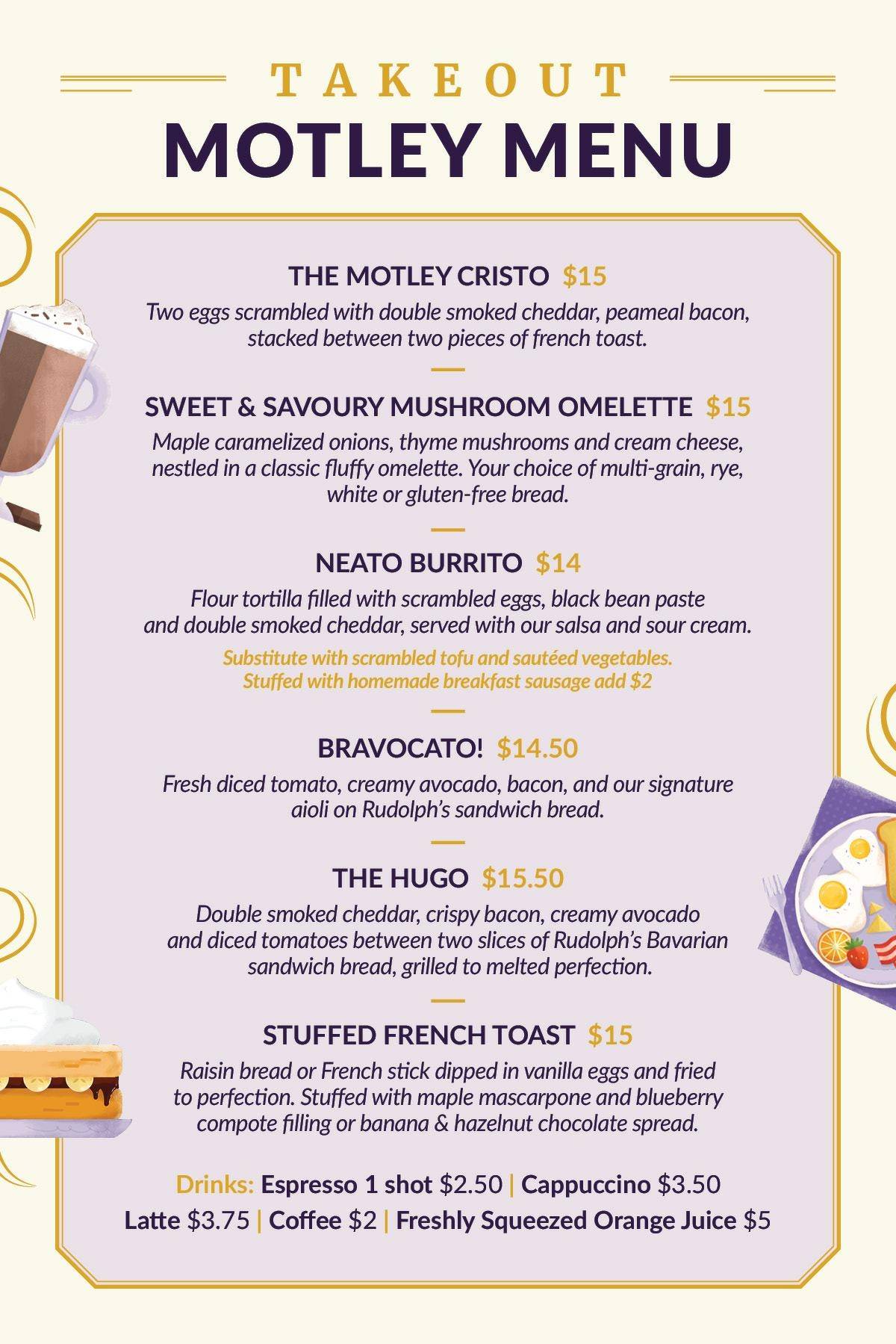 Menu at The Motley Kitchen restaurant, Sudbury