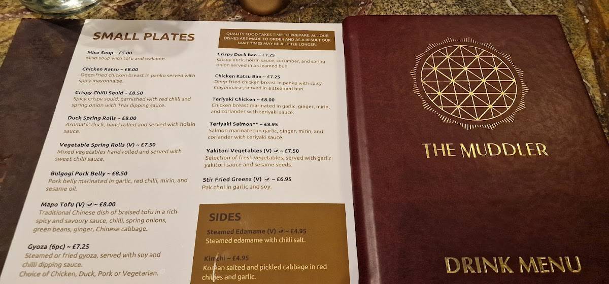 Menu at The Muddler restaurant, Newcastle upon Tyne