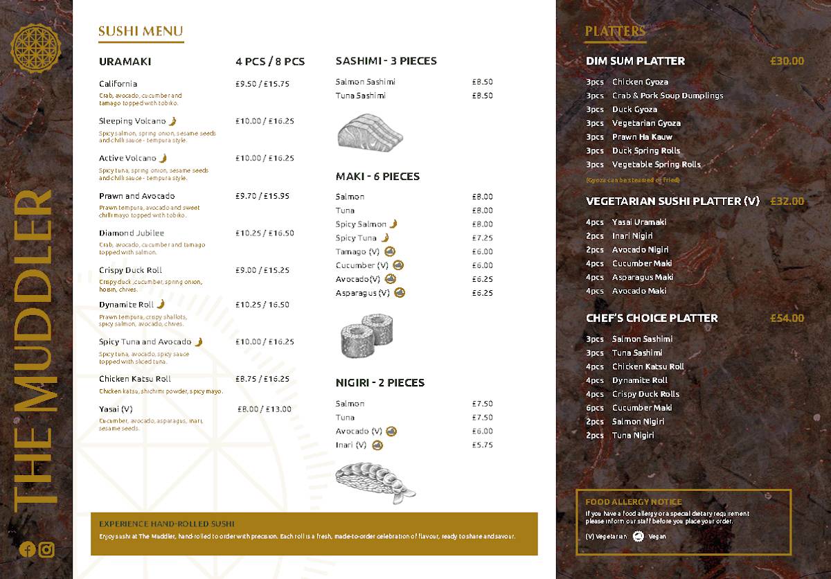 Menu at The Muddler restaurant, Newcastle upon Tyne