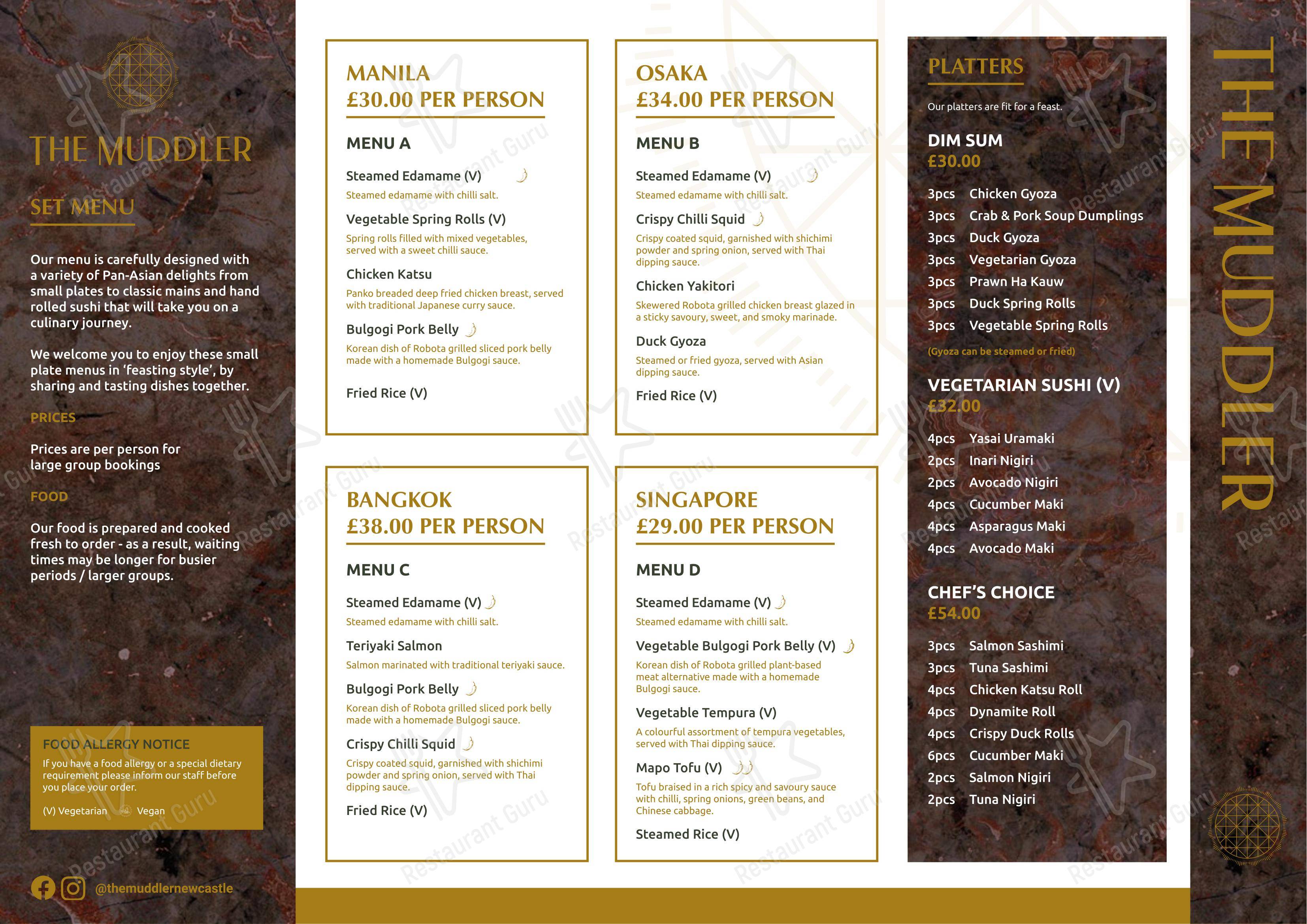 Menu at The Muddler restaurant, Newcastle upon Tyne