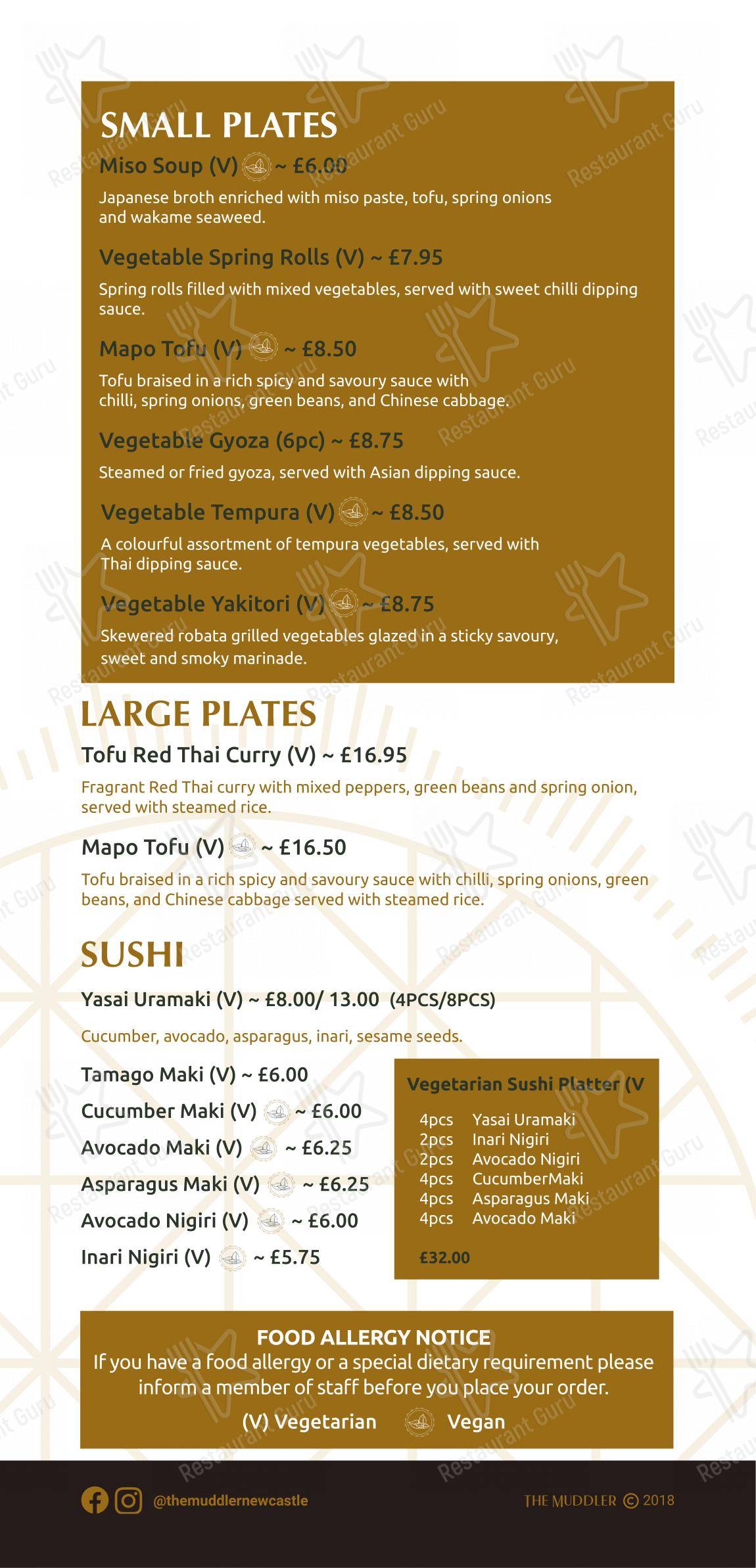 Menu at The Muddler restaurant, Newcastle upon Tyne