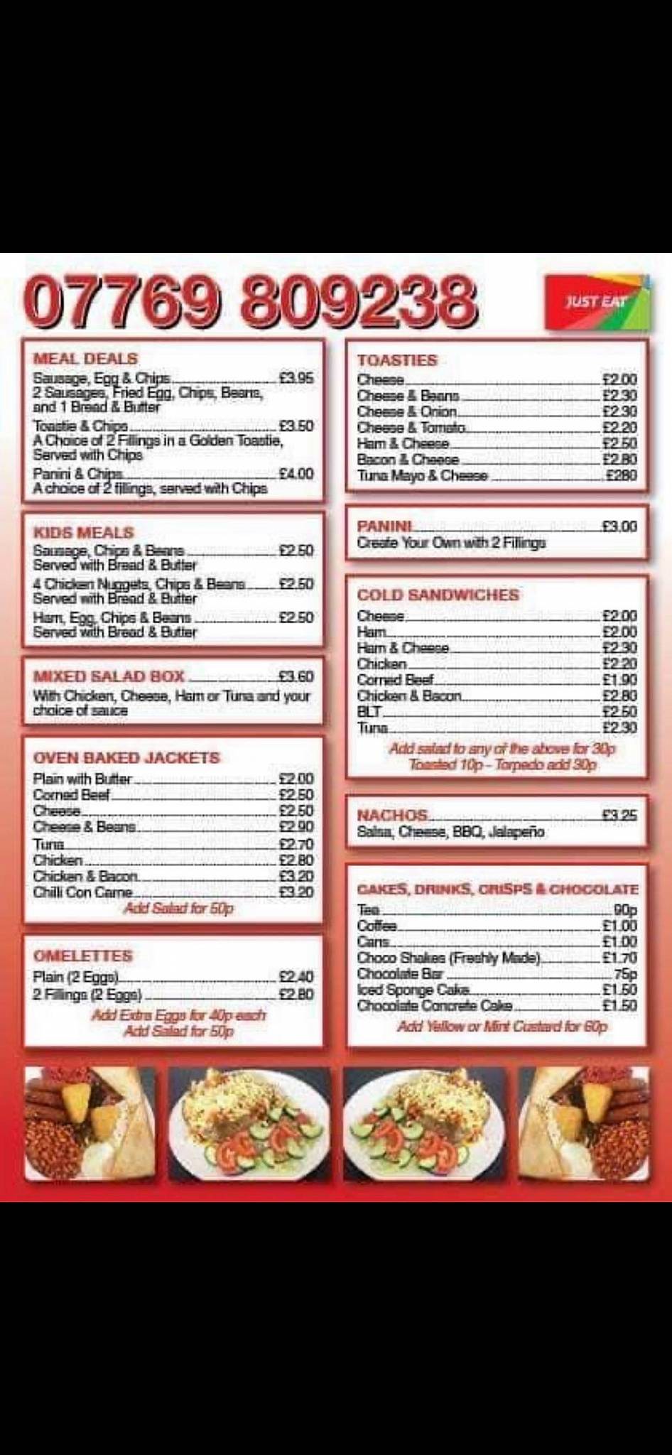 Menu at The Munch Box Cafe, Wednesbury