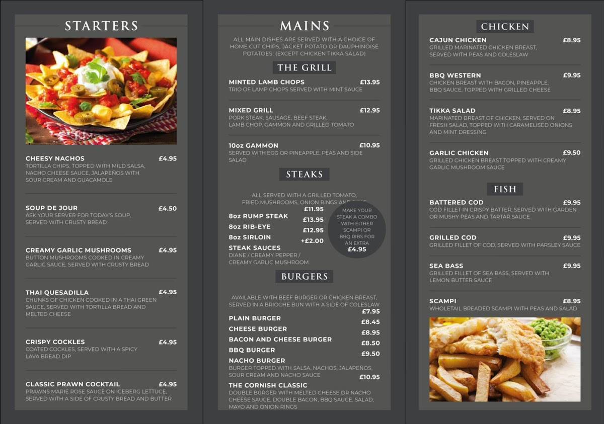 Menu at The New Cornish Arms pub & bar, Llanelli