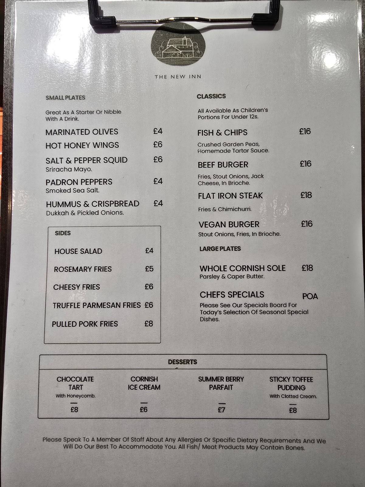 Menu at The New Inn pub & bar, Penryn
