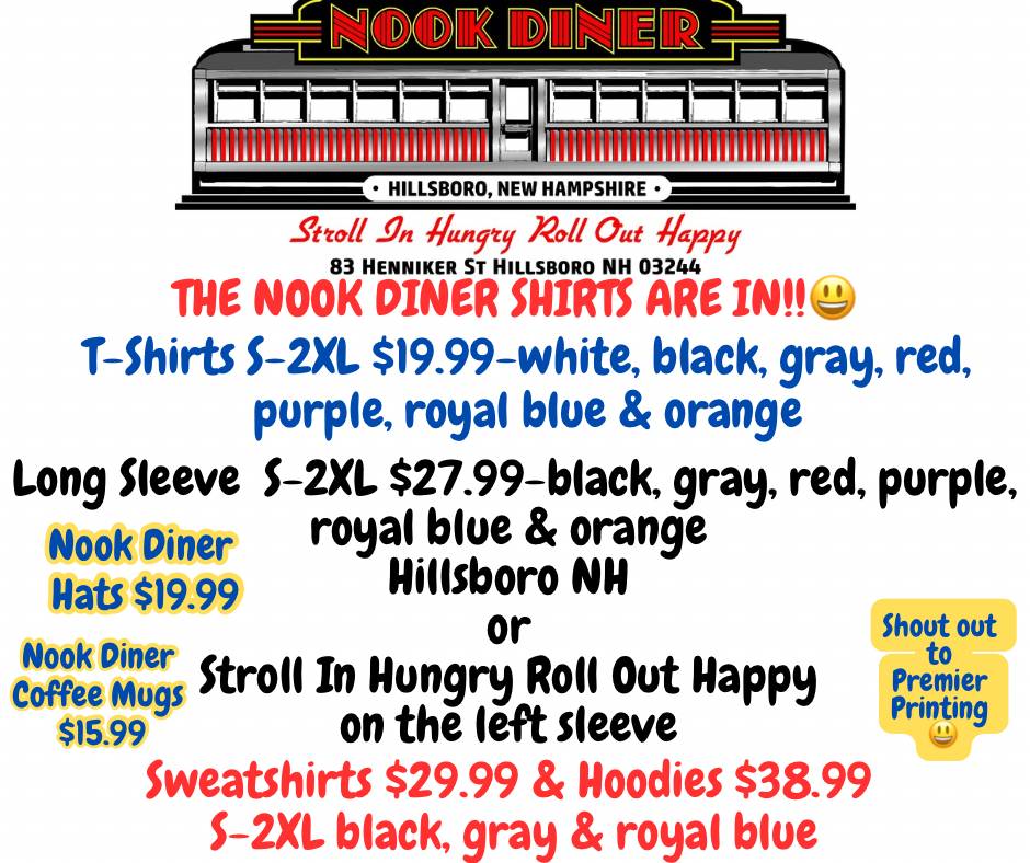 Menu at The Nook Diner restaurant, Hillsboro