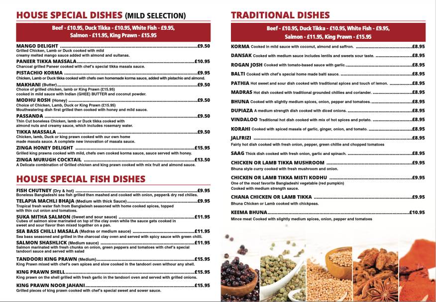 Menu at The Noor Mahal Restaurant, Abbots Langley