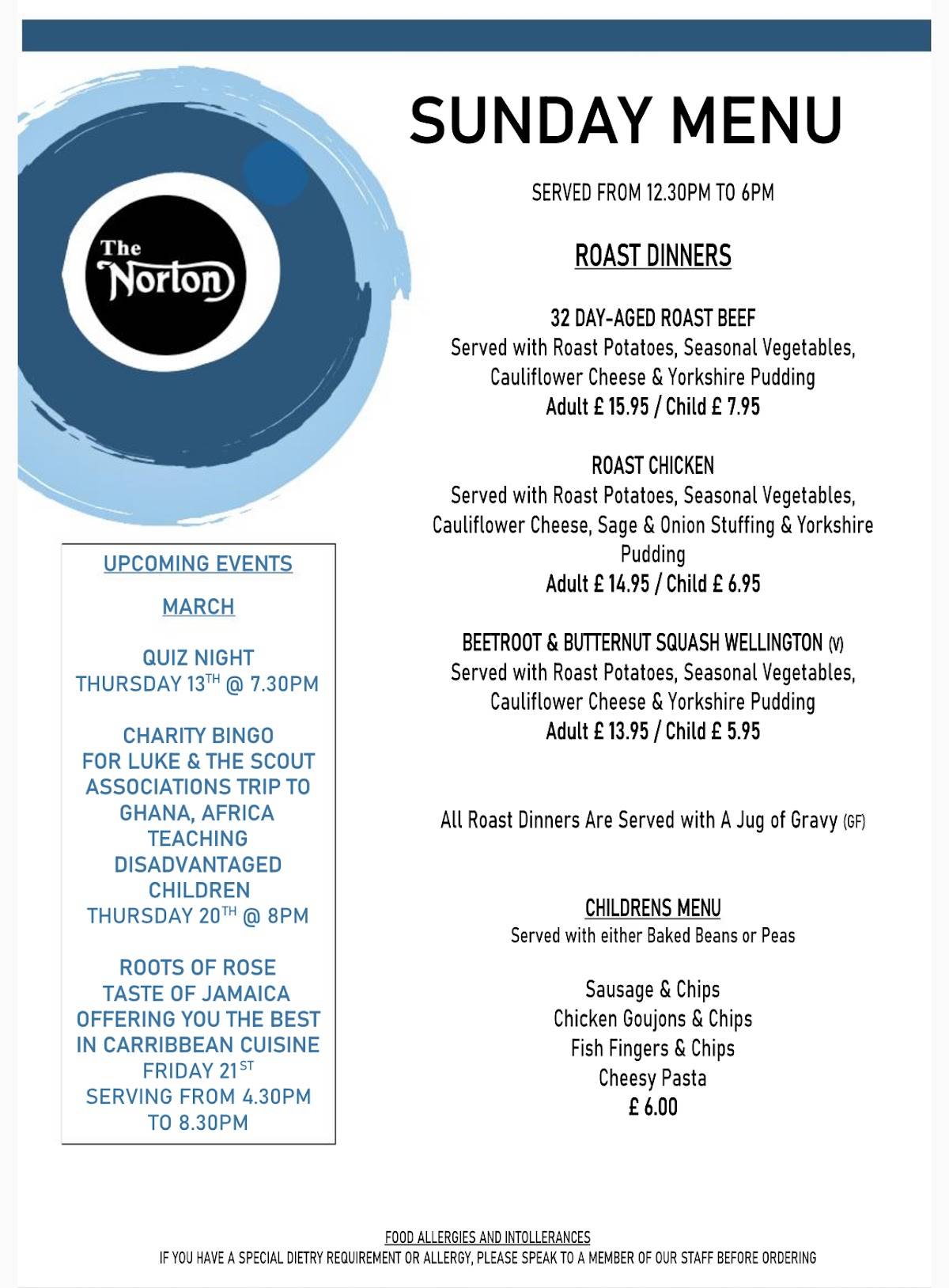 Menu at The Norton pub & bar, Cold Norton