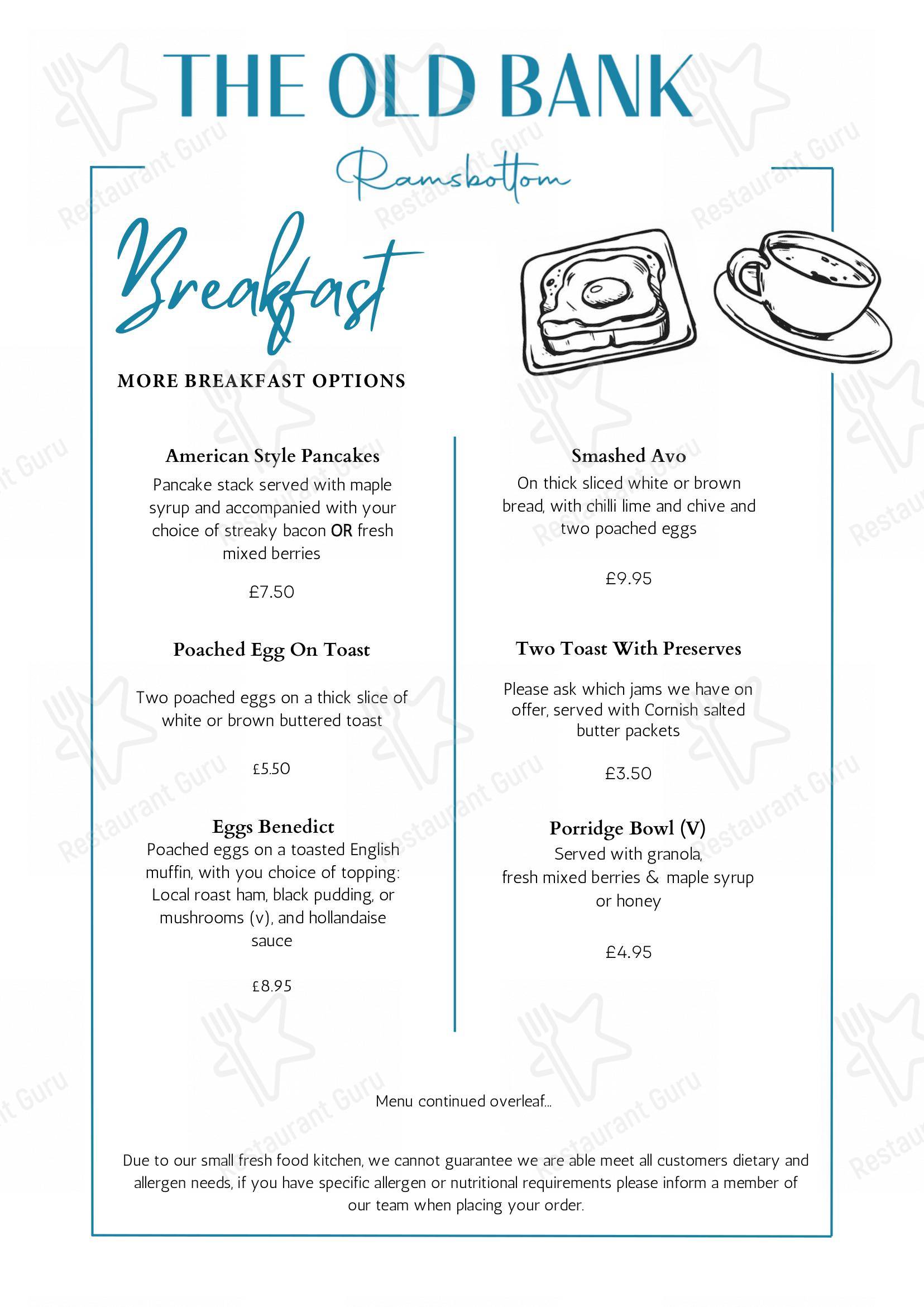 Menu at The Old Bank pub & bar, Bury