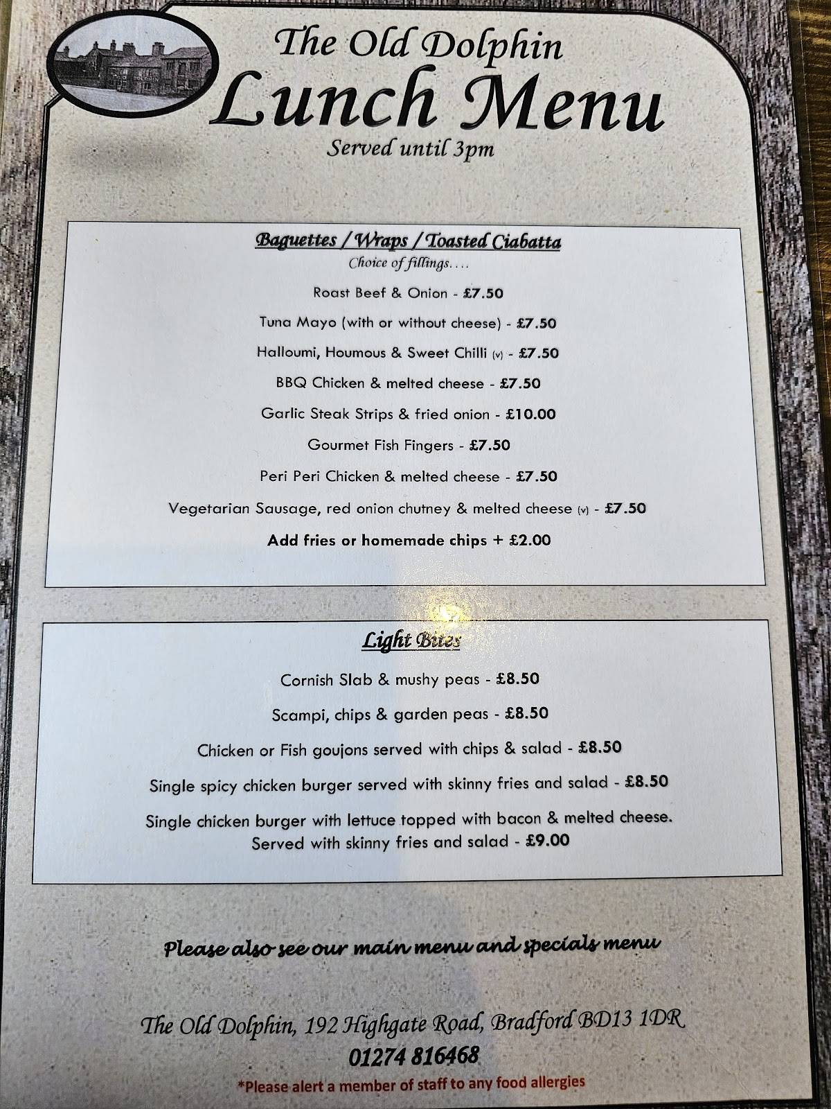 Menu at The Old Dolphin pub & bar, Bradford