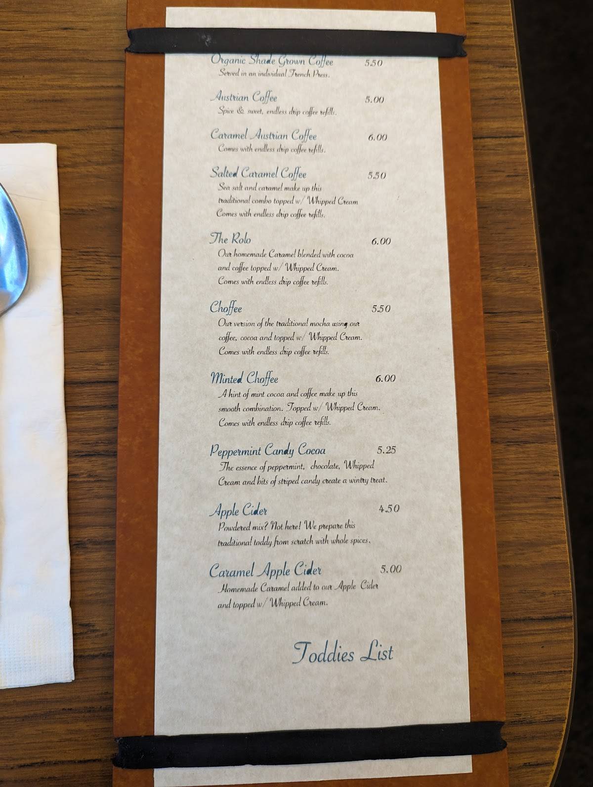 Menu at The Old European Restaurant, Pullman