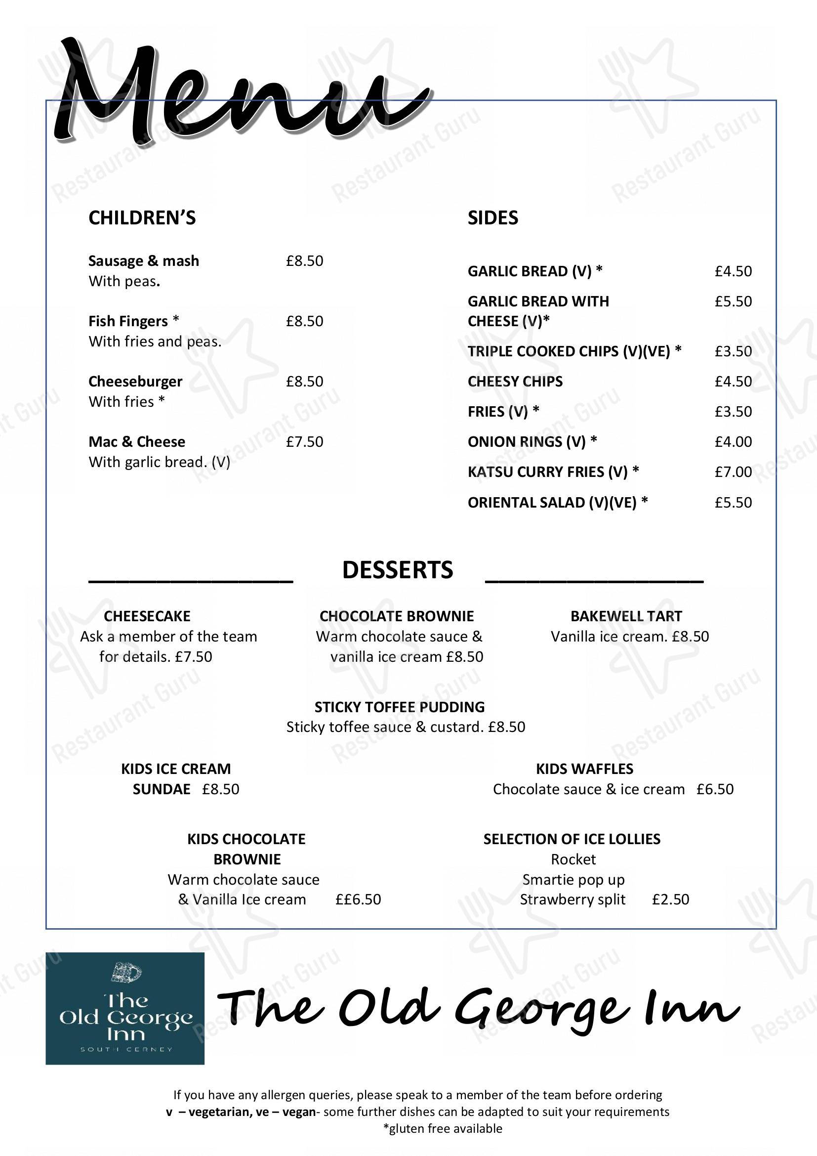 Menu at The Old George Inn pub & bar, Cirencester