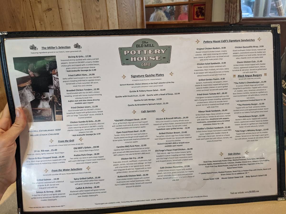 Menu at The Old Mill Pottery House Café cafe, Pigeon Forge, Old Mill St