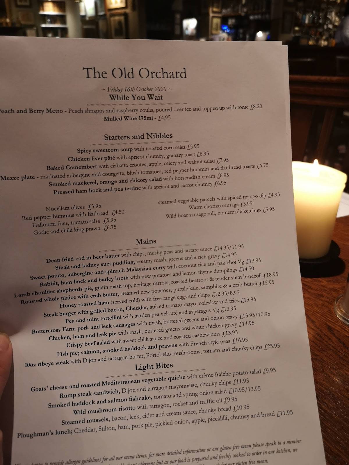 Menu at The Old Orchard pub & bar, Ruislip