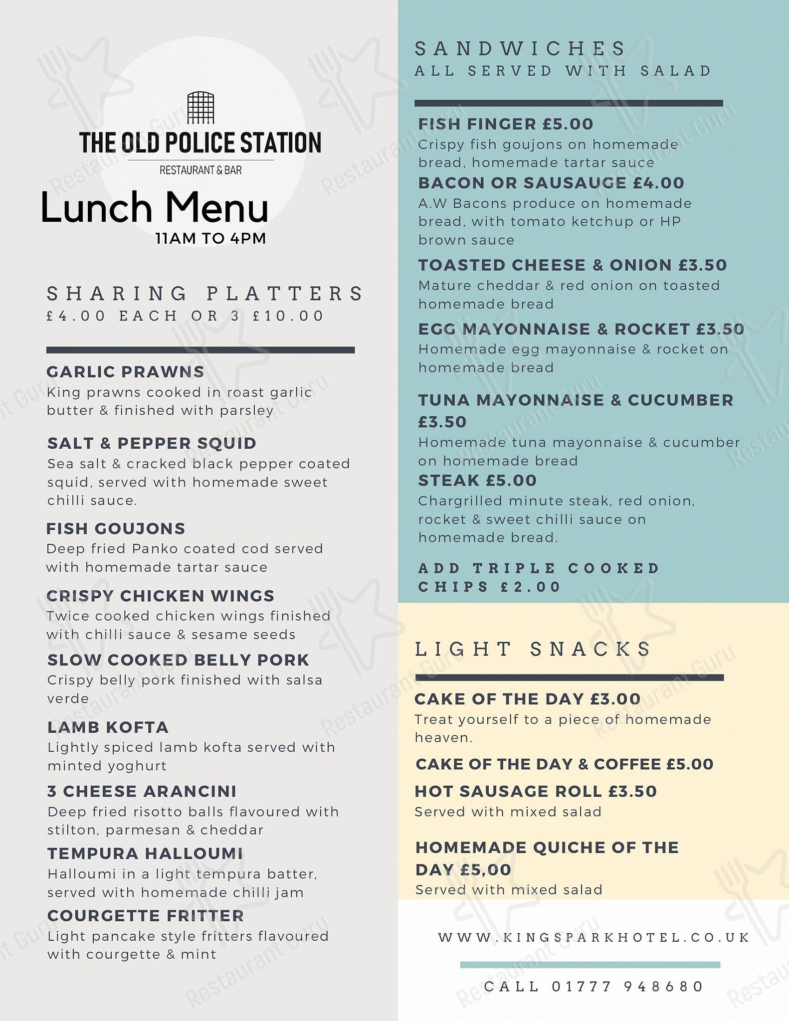 Menu at The Old Police Station restaurant, Retford