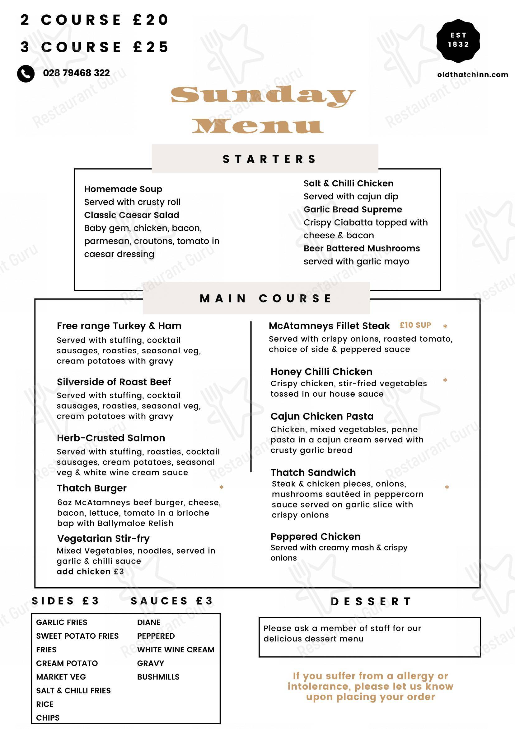 Menu at The Old Thatch Inn pub & bar, Castledawson