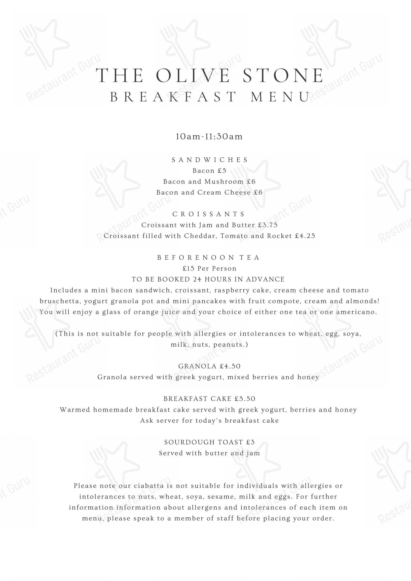 Menu at The Olive Stone restaurant, Stanley