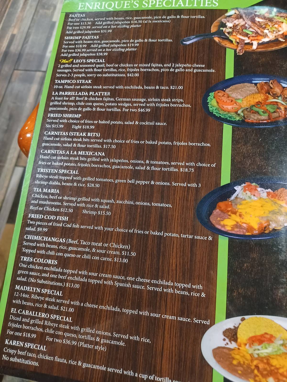 Menu at The Original Henry's restaurant, San Angelo, Sherwood Way