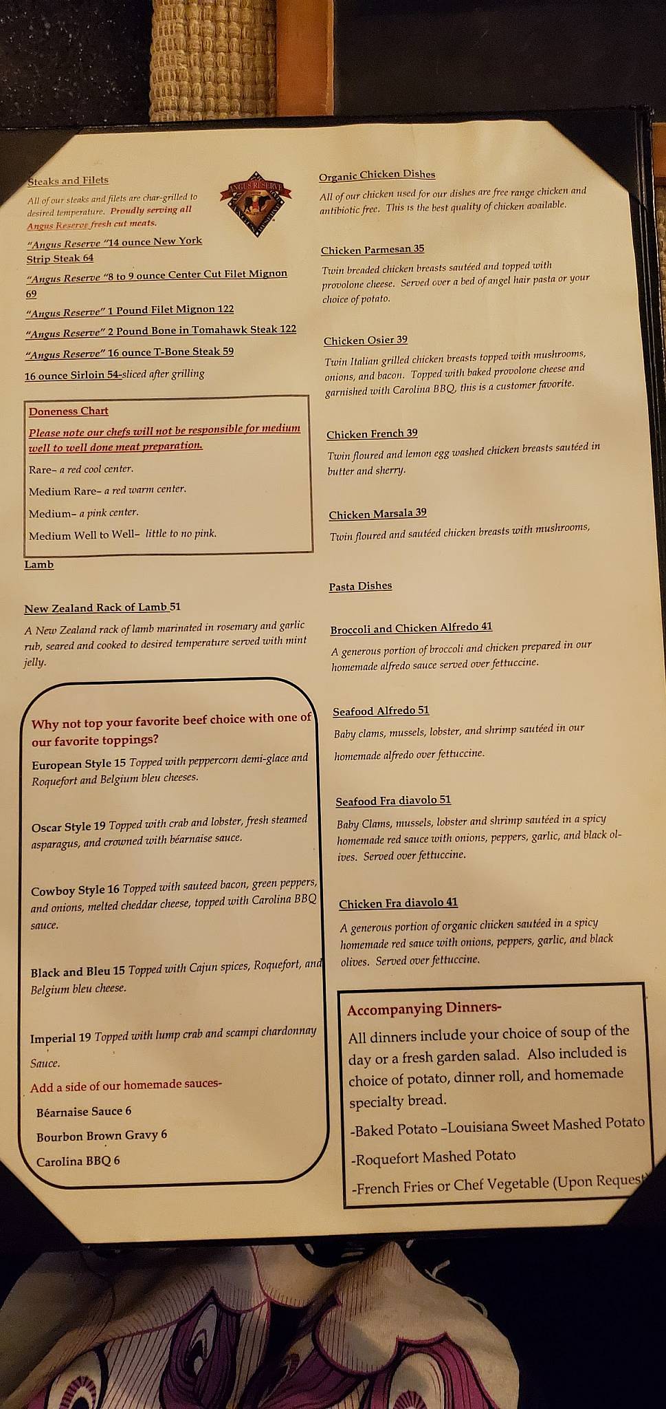 Menu at The "Original" Red Osier Landmark Restaurant, Stafford