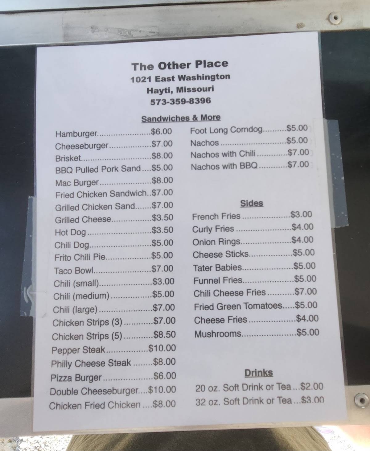 Menu at The Other Place restaurant, Hayti