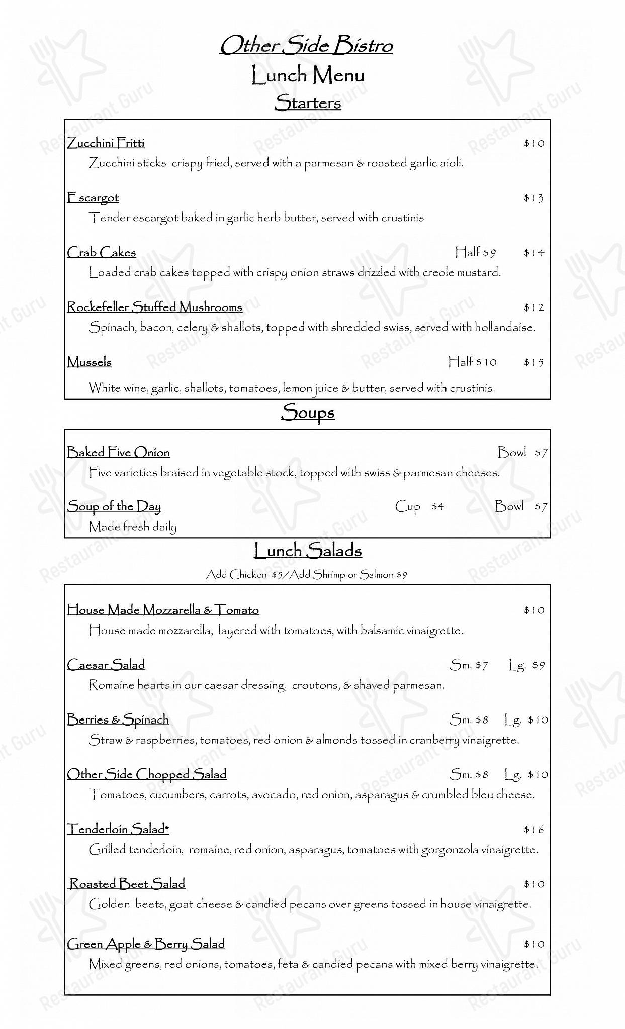 Menu at The Other Side Bistro restaurant, Bonita Springs