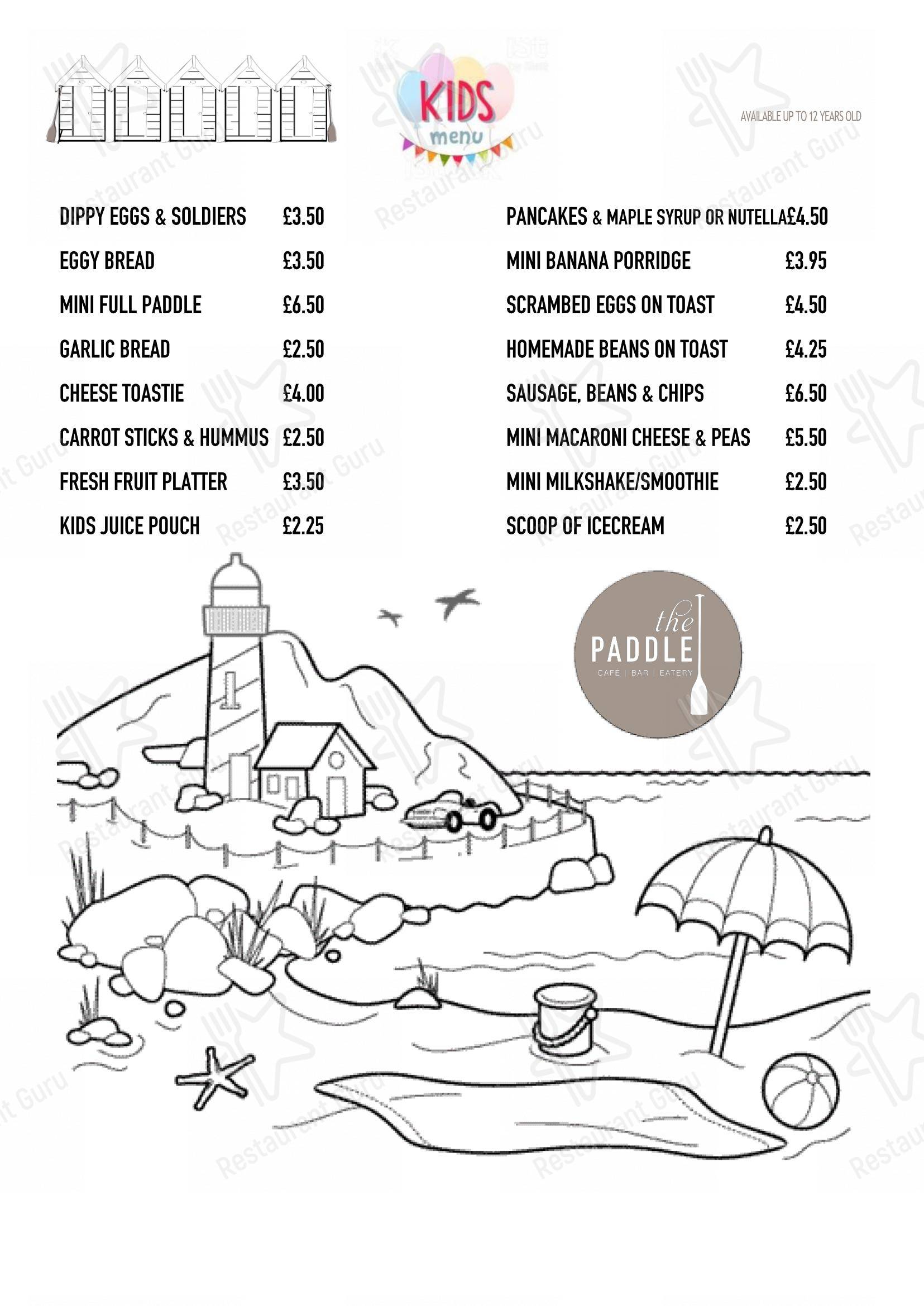 Menu at The Paddle pub & bar, Highcliffe