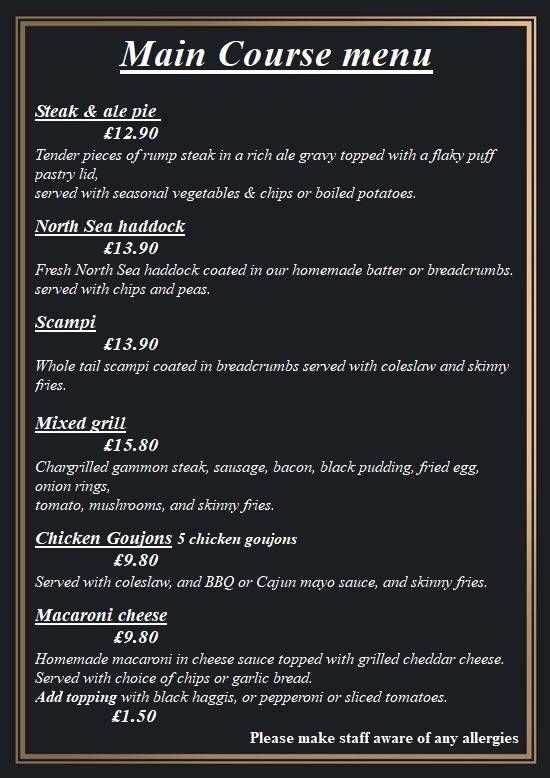 Menu at The Paddock Bar, Portlethen