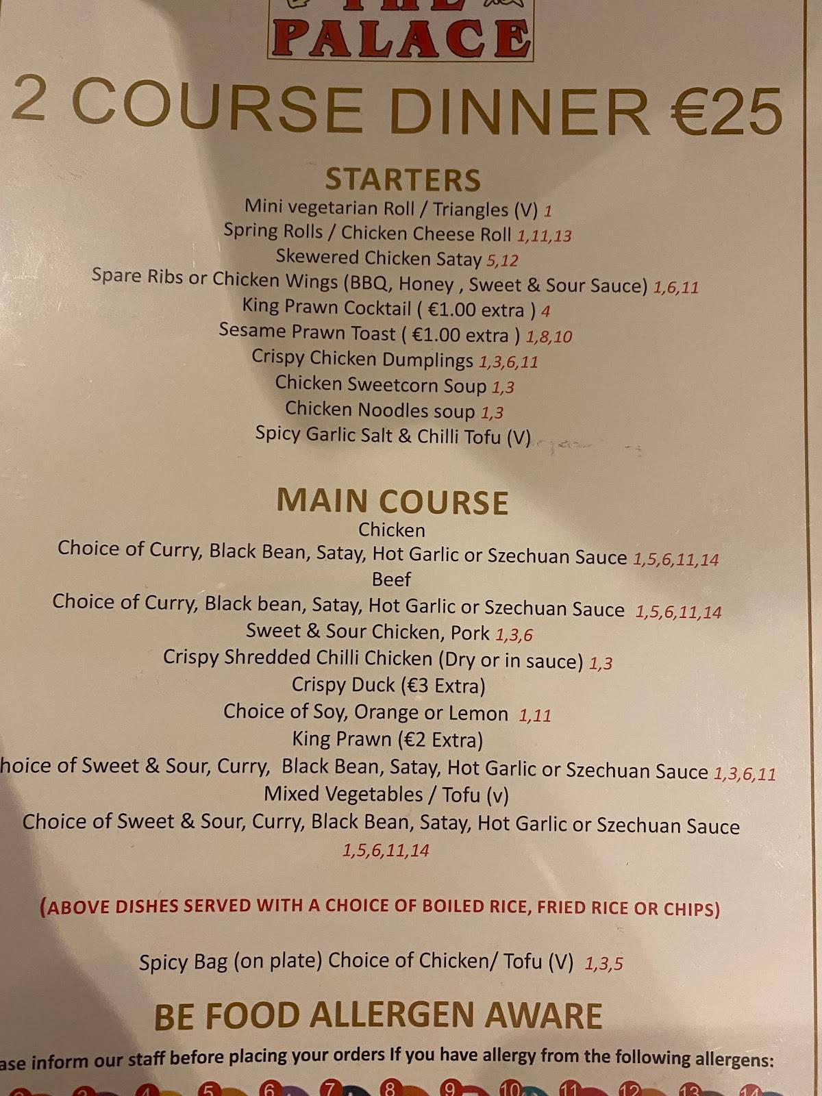 Menu at The Palace Restaurant & TakeAway, Newbridge