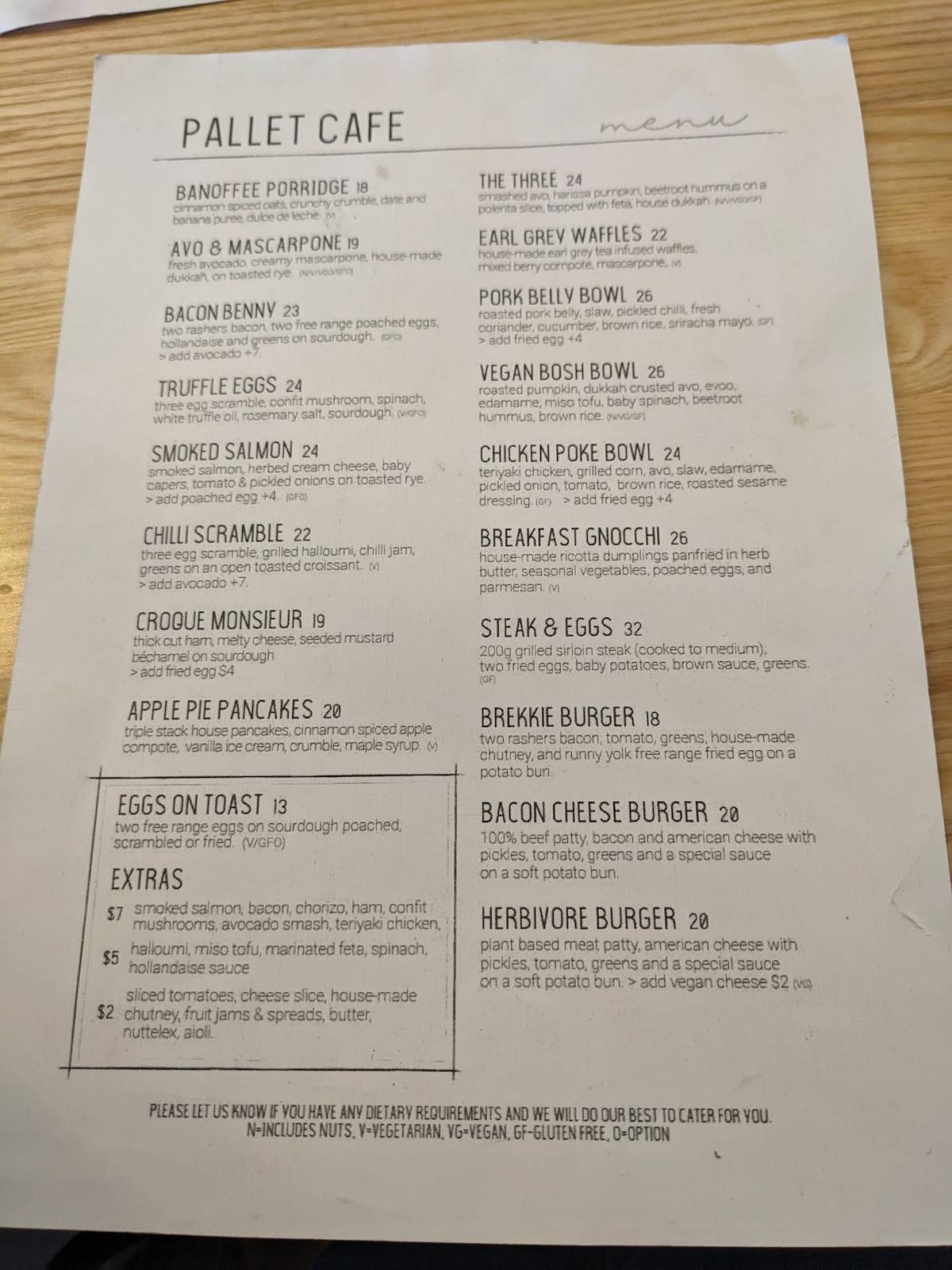 Menu at The Pallet Cafe, Moorebank