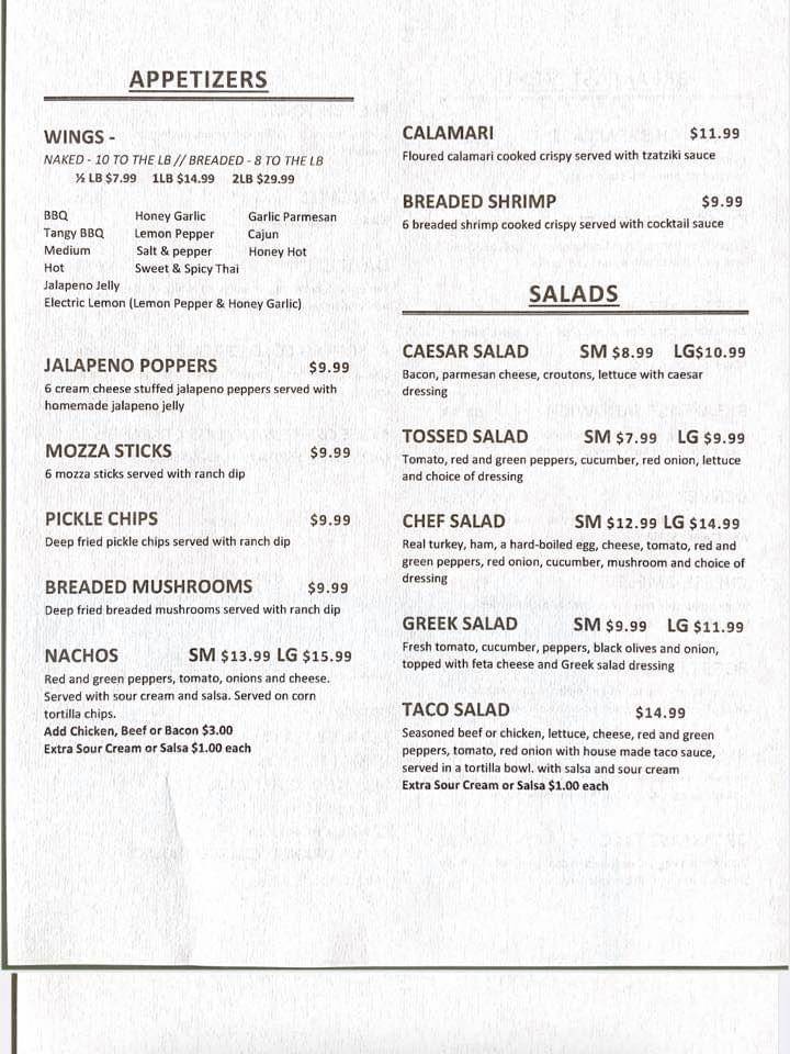 Menu at The Pickle Lake Hotel restaurant, Canada