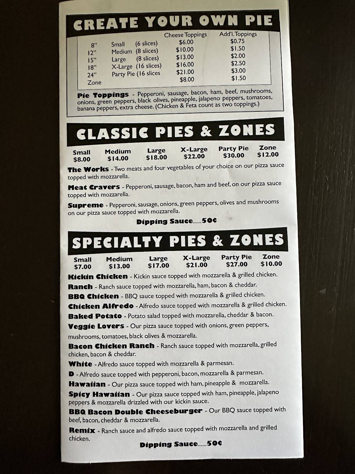 Menu at The Pie Hometown Pizzeria, Thomaston