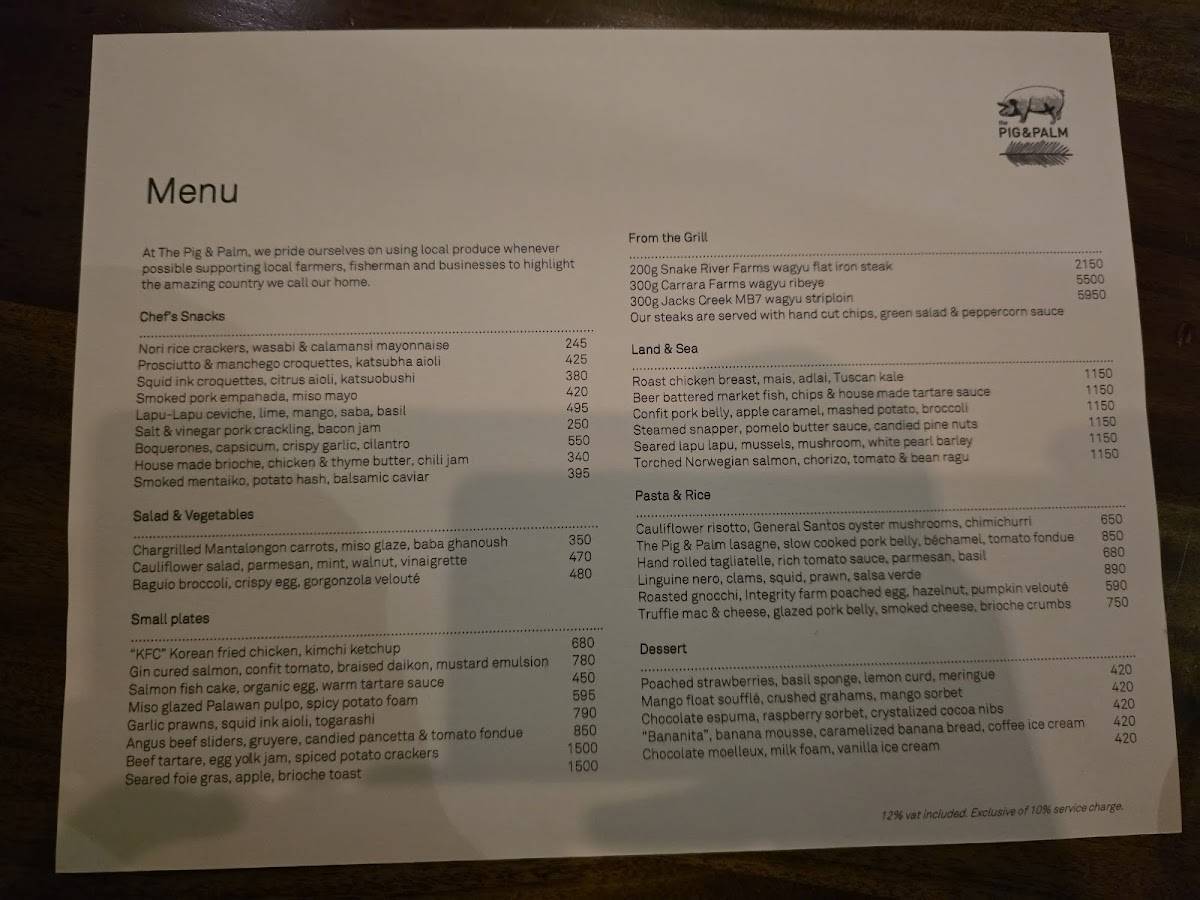 Menu at The Pig and Palm pub & bar, Cebu City
