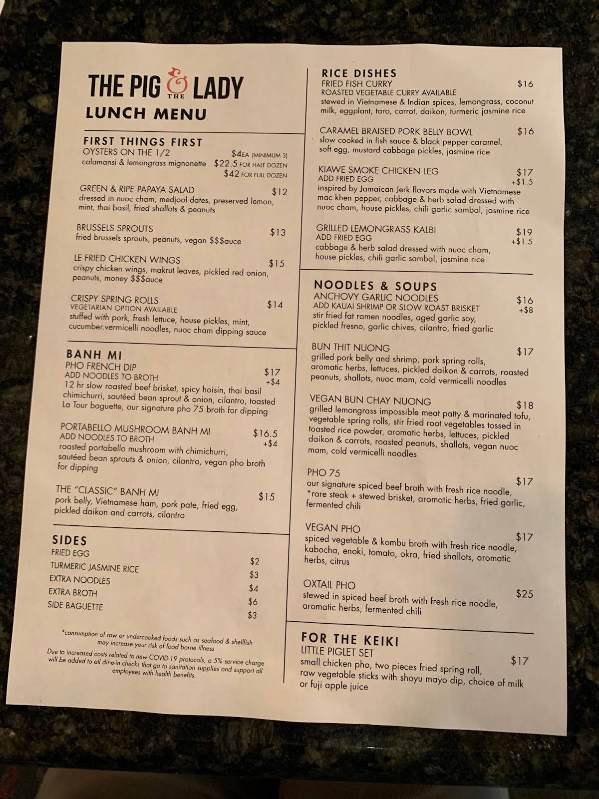 Menu at The Pig and The Lady restaurant, Honolulu, 83 N King St