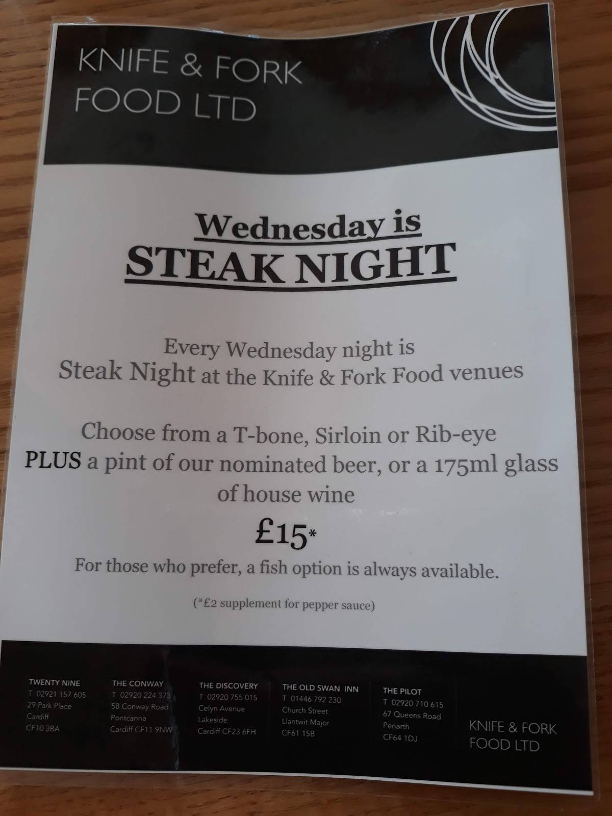 Menu at The Pilot Penarth pub & bar, Penarth