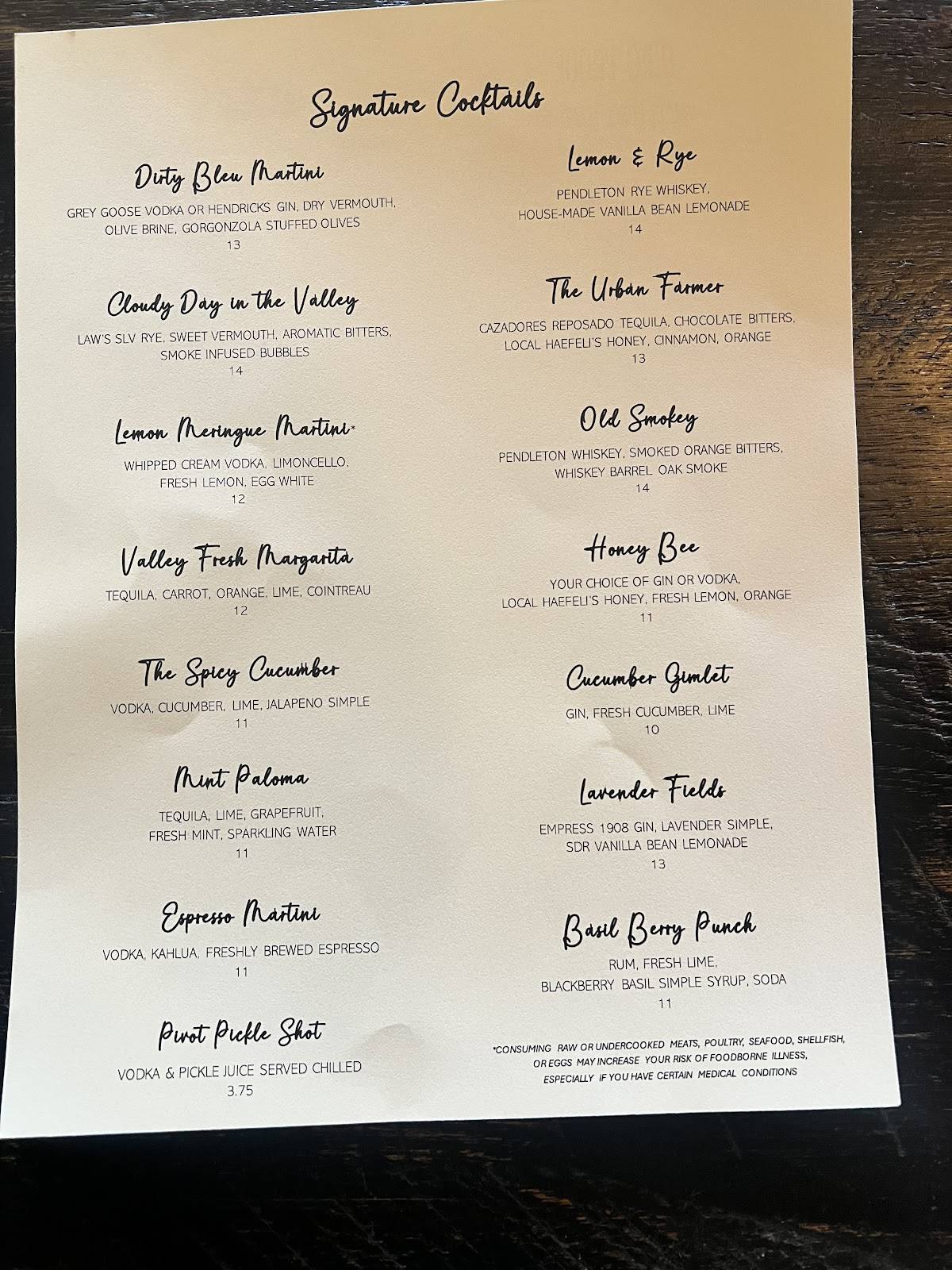 Menu at The Pivot Public House by Sand Dunes Recreation, Monte Vista