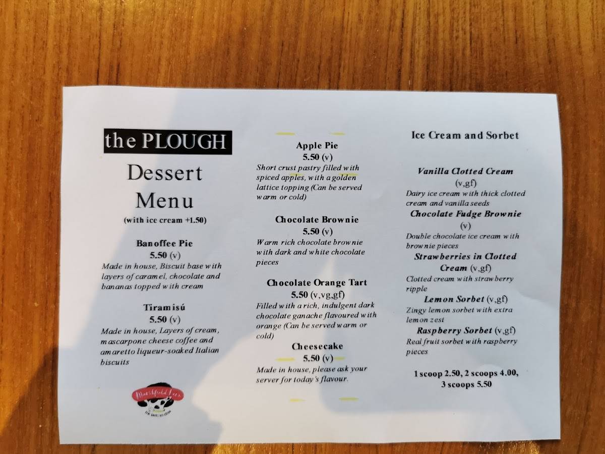 Menu at The Plough Pyecombe pub & bar, Brighton