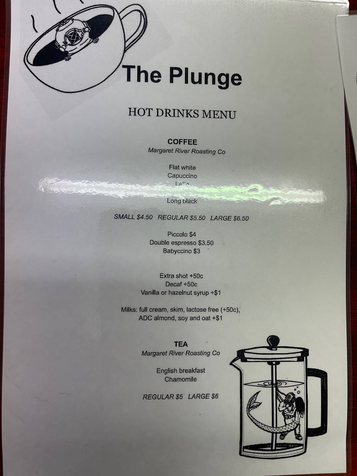 Menu at The Plunge, Geographe