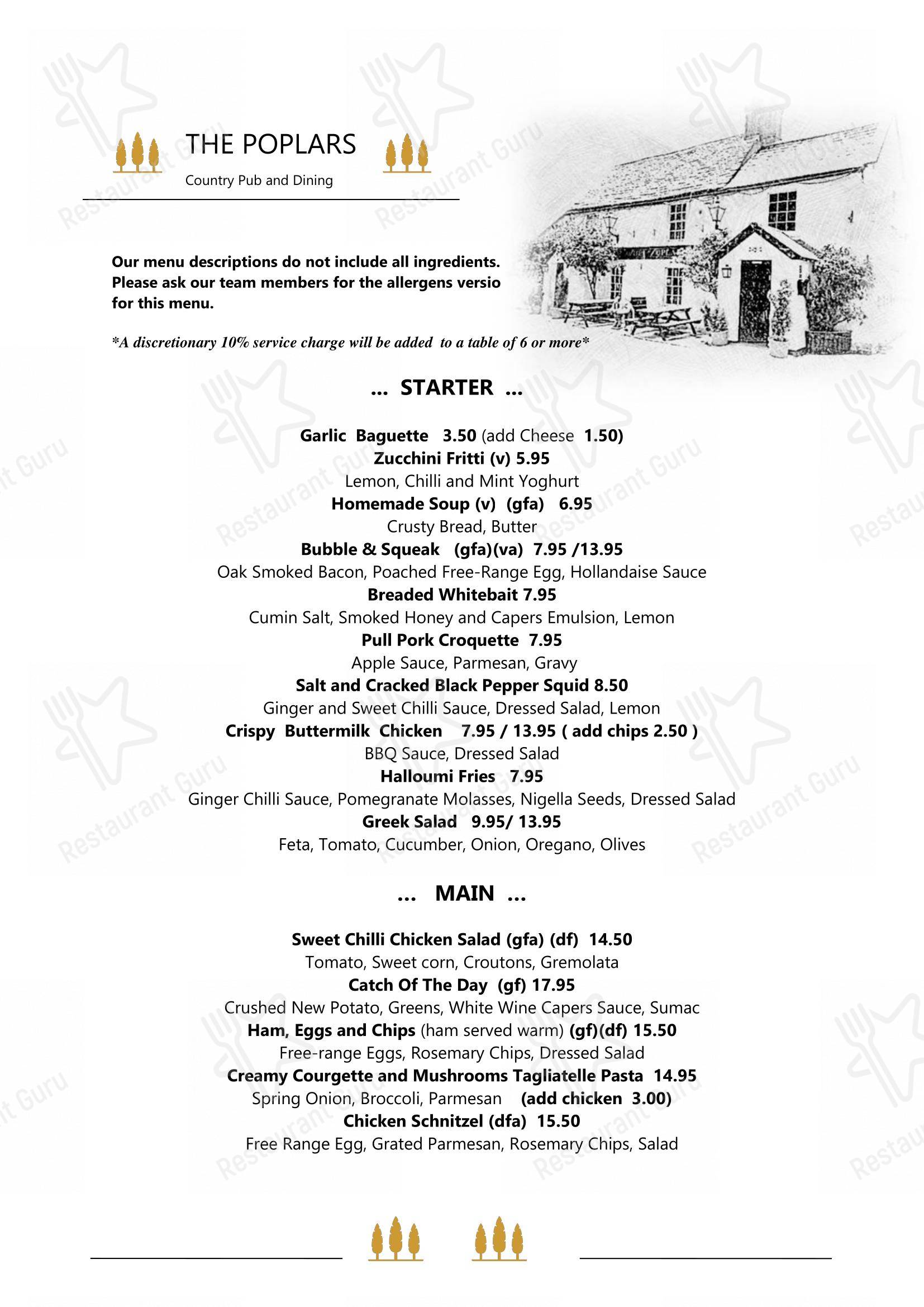 Menu at The Poplars pub & bar, Trowbridge