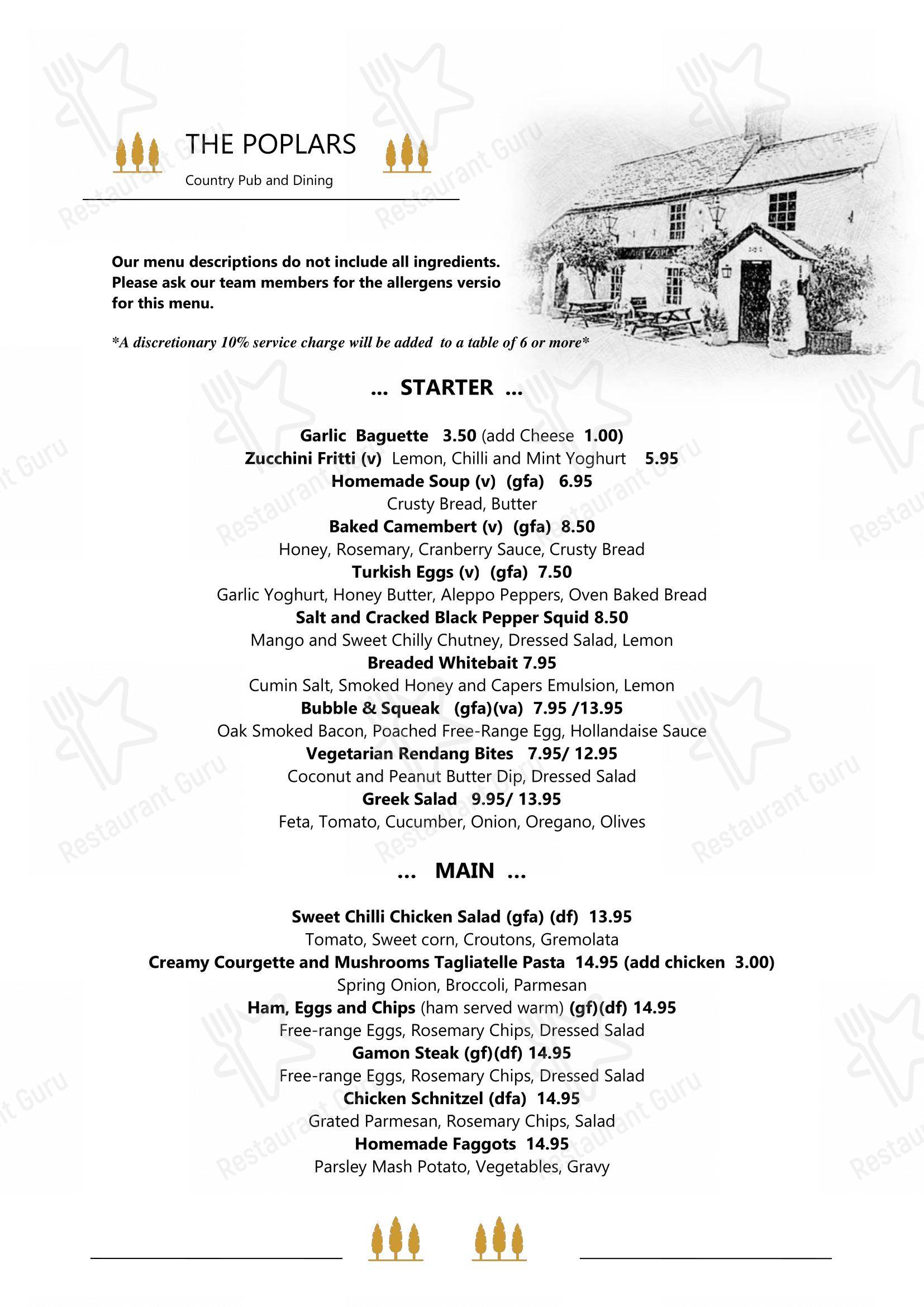 Menu at The Poplars pub & bar, Trowbridge