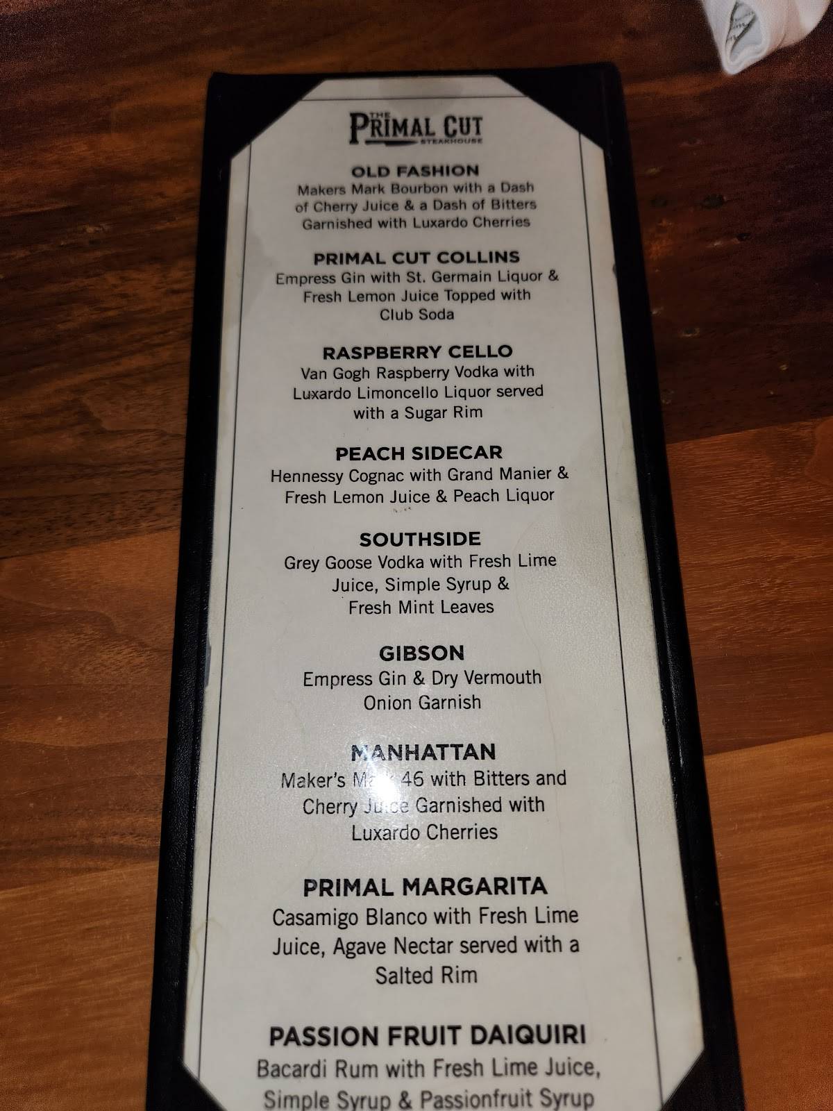 Menu at The Primal Cut steakhouse, Tinley Park